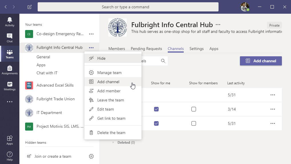 Channels in Microsoft Teams